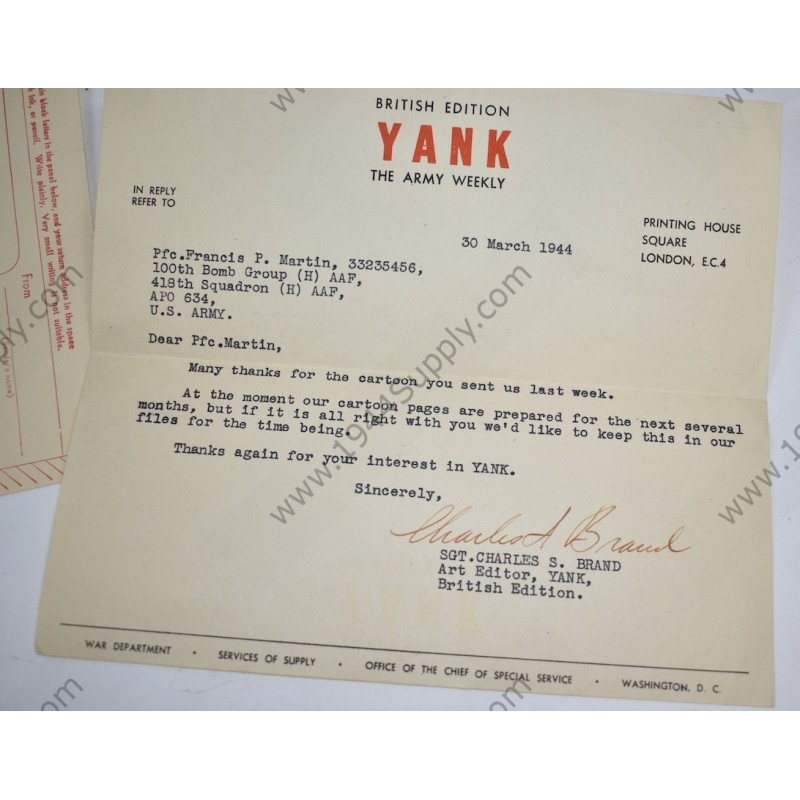 Original cartoon and letter from YANK office